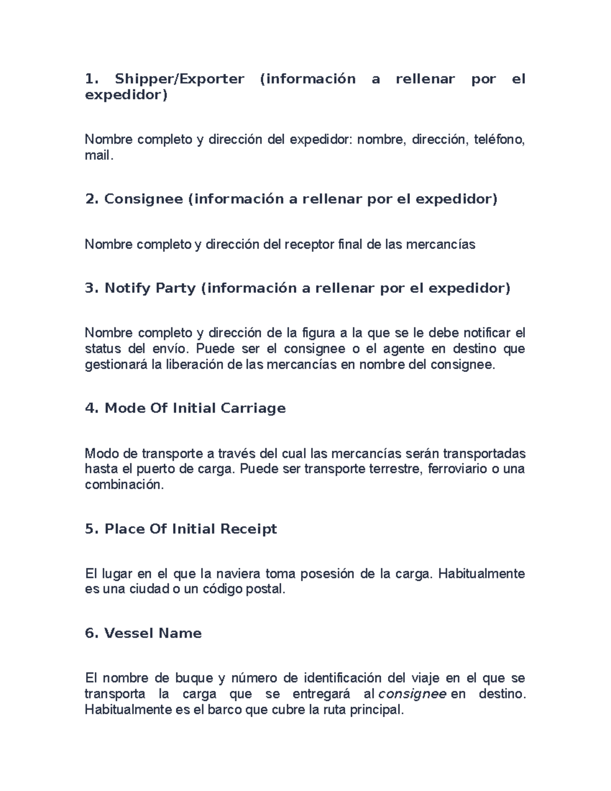 Cómo Completar un BL - Guía Básica para el Llenado de un BL - Studocu