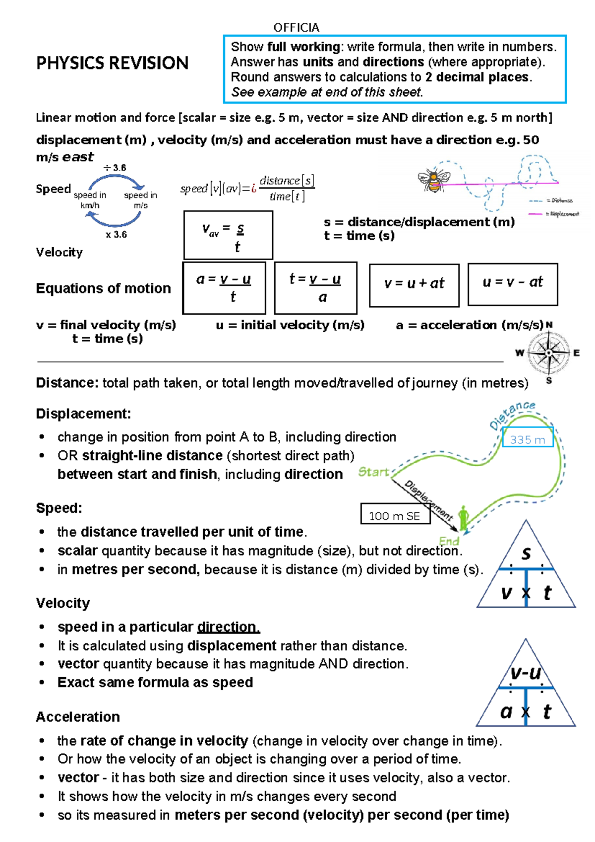 PHYSICS 13.1 REVISION: Motion, Force, and Calculations Guide - Studocu