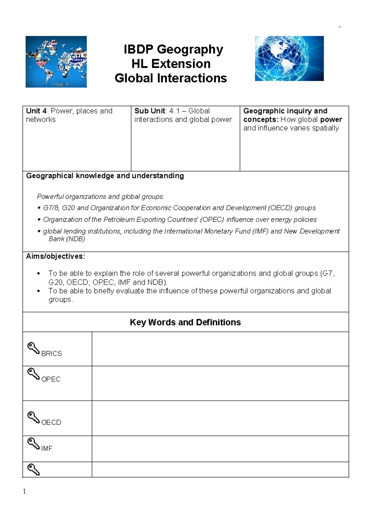 Unit 4 NT 3 - IBDP Geography HL: Global Power & Organizations - Studocu