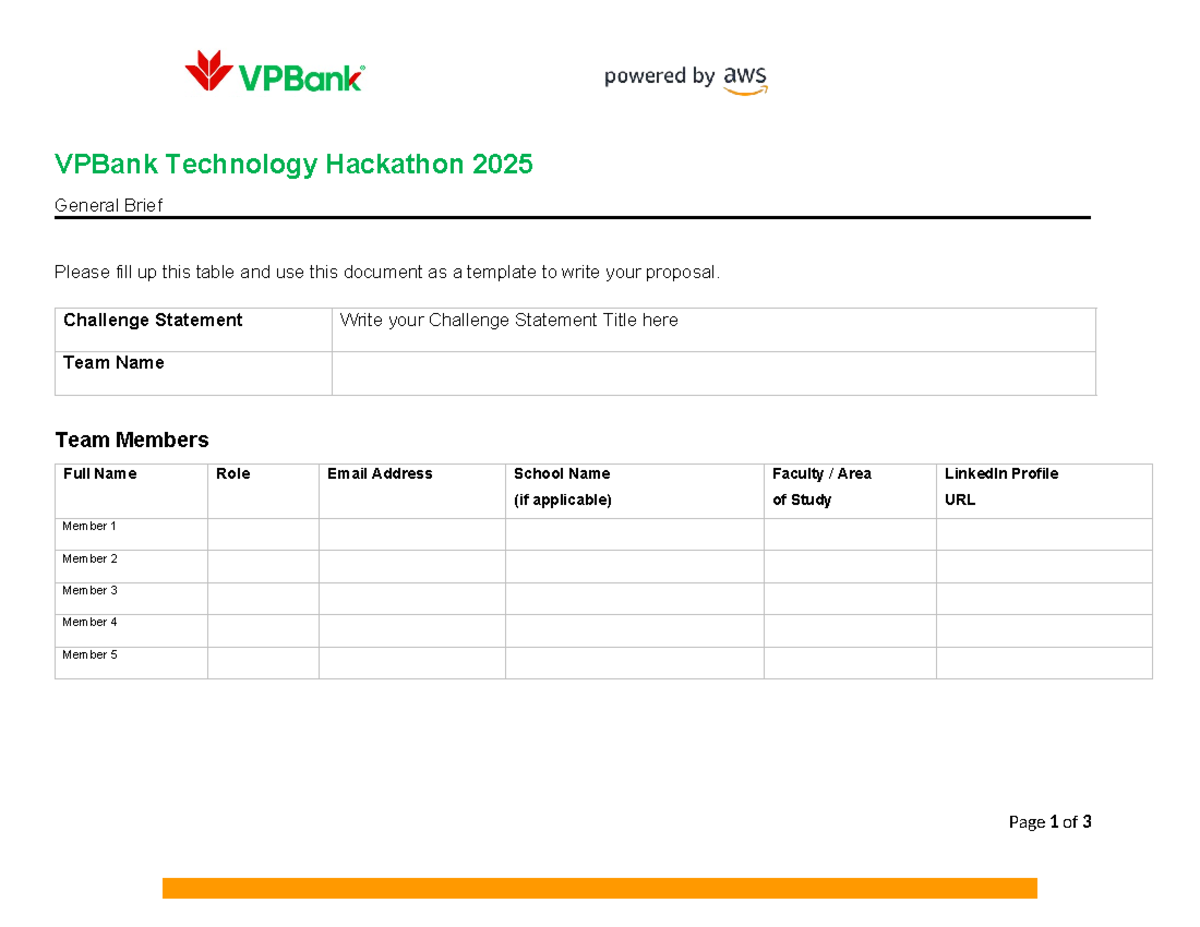 VPBank Tech Hackathon 2025: Ideation Proposal Template - Studocu