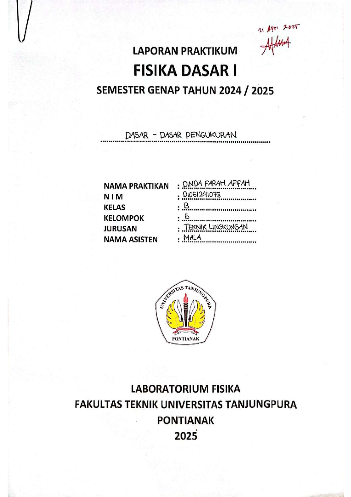 Laporan Praktikum Fisika Dasar I: Pengukuran Alat Ukur Dasar - Studocu