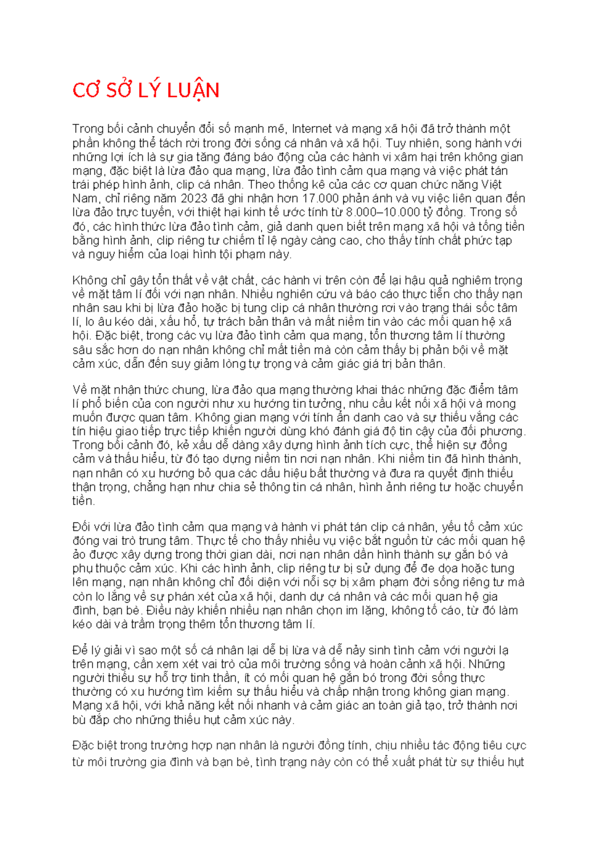 CƠ SỞ LÝ LUẬN VỀ LỪA ĐẢO TRÊN MẠNG - CL Diễn Dải Tâm Lý - Studocu