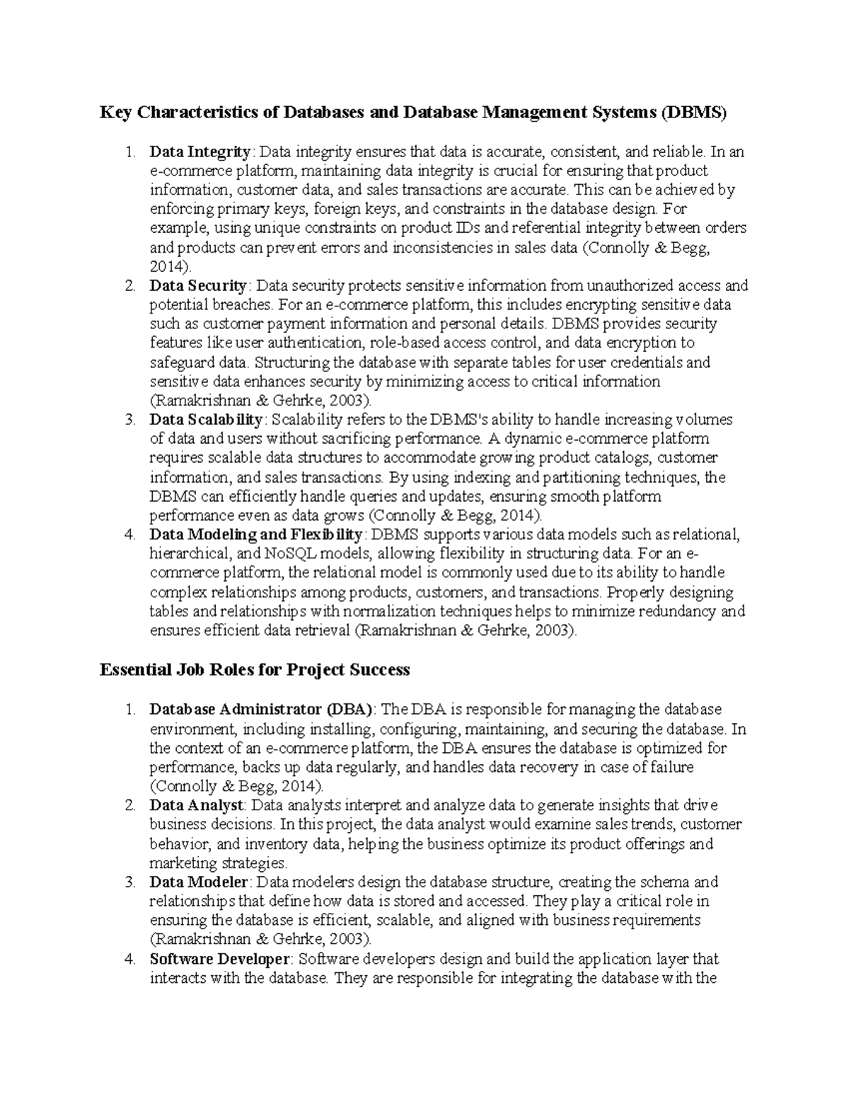 Discussion 1 Key Characteristics Of Databases And Database Management