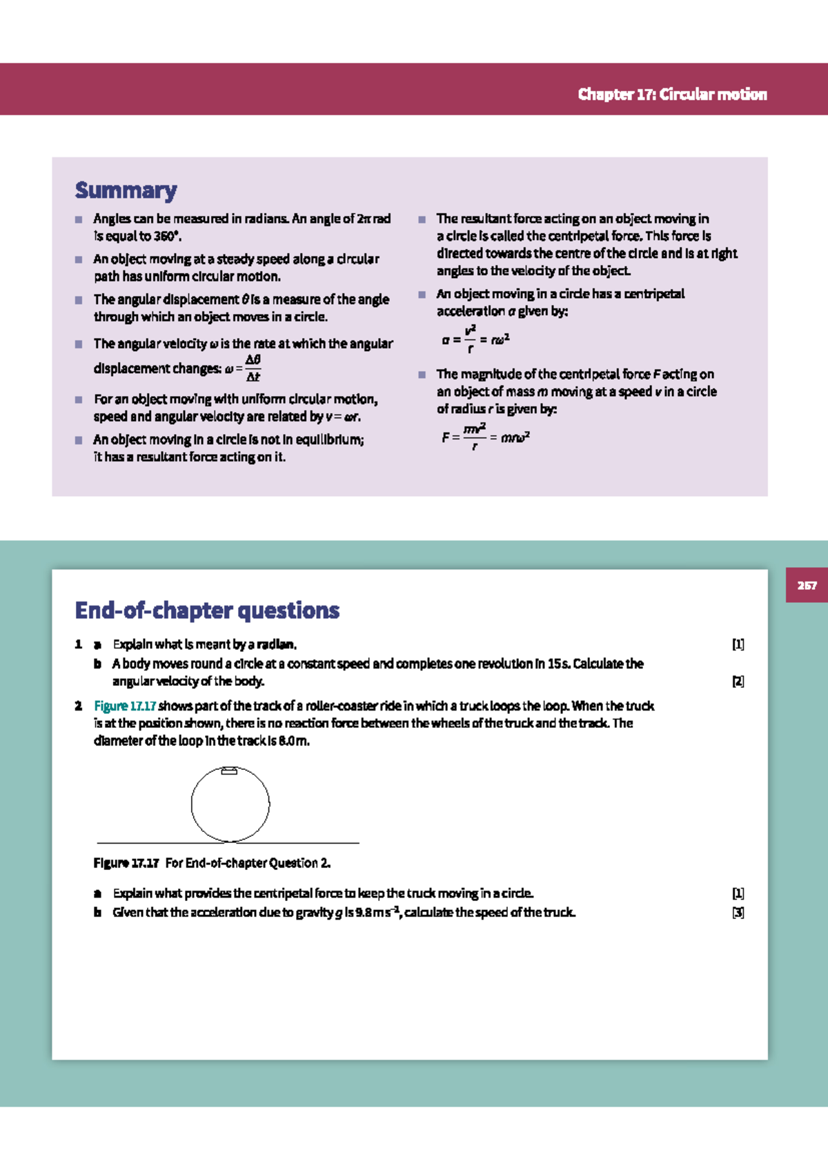 Circular motion Practice - Chapter 17: Circular motion Summary Angles ...