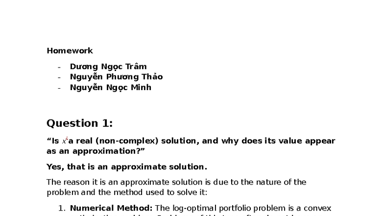 HW Optimization: Approximate Solutions in Convex Problems - Studocu