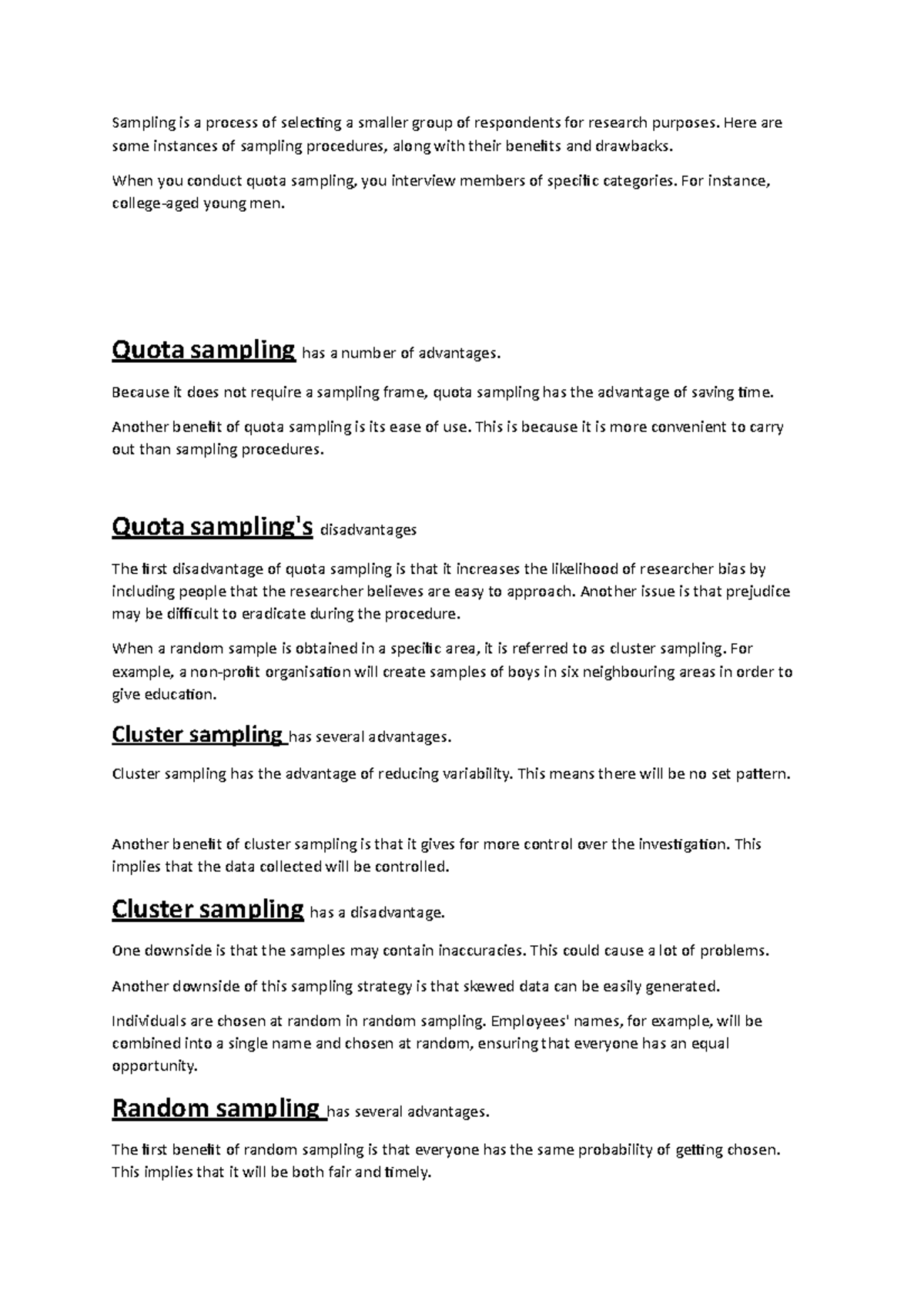 Sampling methods - ergrthtyh - Sampling is a process of selecting a ...
