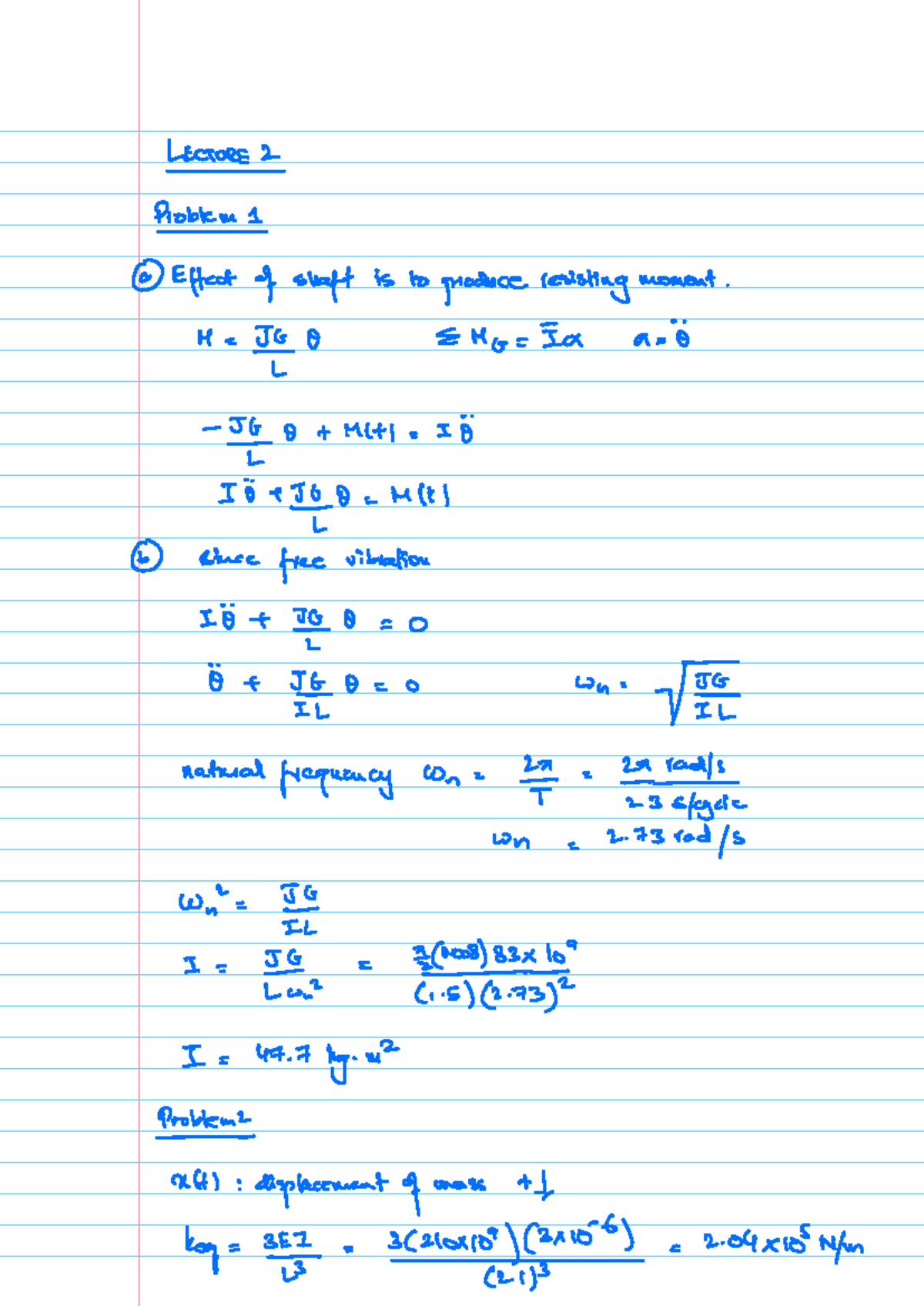 ME 421 - Lecture 2: Problems on Vibration and Damping - Studocu