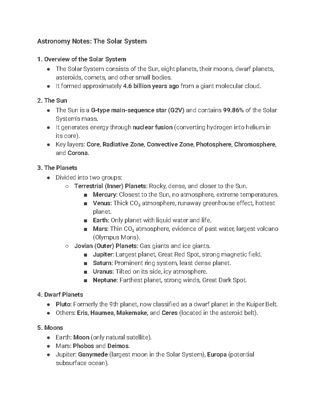 Astronomy Notes The Solar System - Astronomy Notes: The Solar System ...