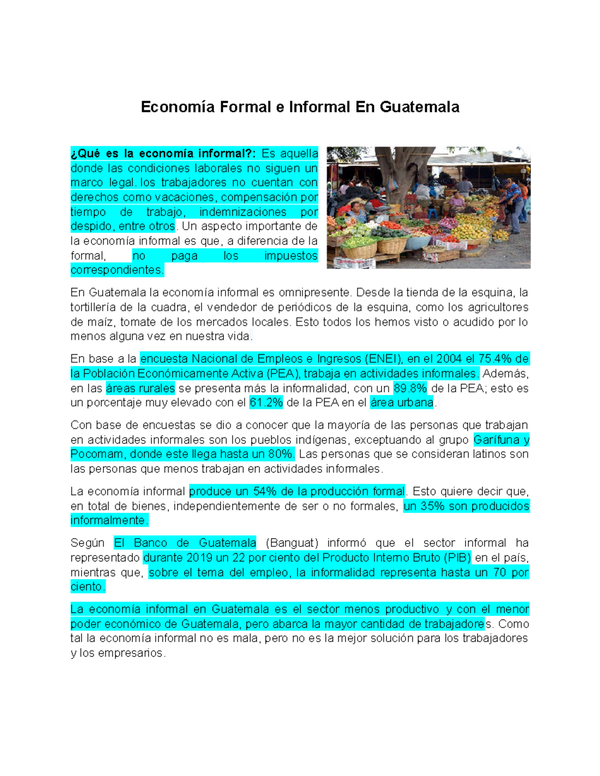 Análisis de la Economía Formal e Informal en Guatemala - Studocu