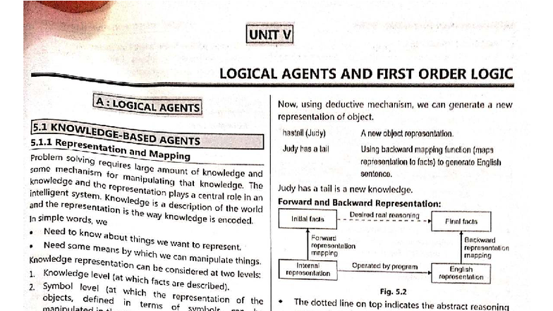 AI UNIT-5: Logical Agents and First Order Logic Overview - Studocu