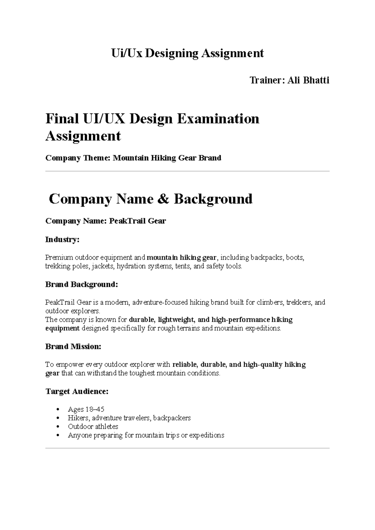 UI/UX Designing Assignment: PeakTrail Gear Final Exam - Studocu
