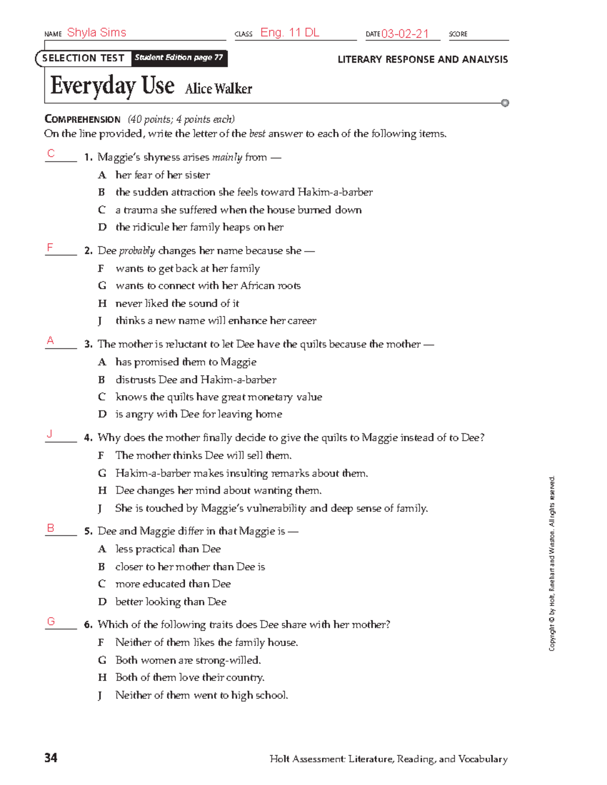 Eng. 11 DL: Everyday Use Narrative Assignment Study Guide - Studocu