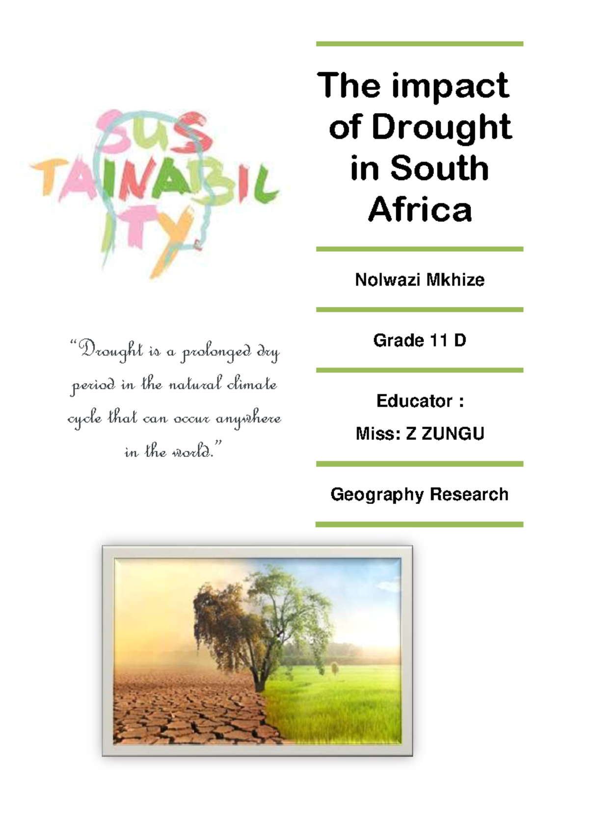 SN Mkhize Geography - ASSIGMENT - The impact of Drought in South Africa ...