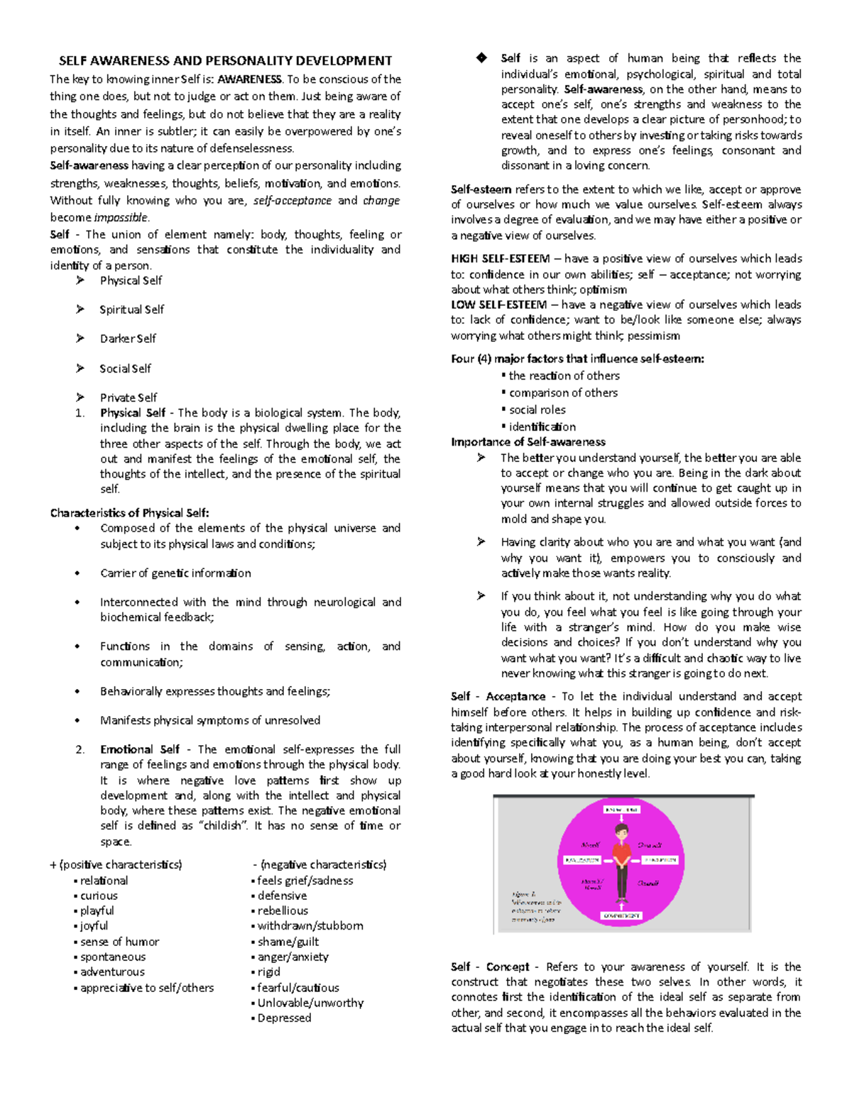 Nstp reviewer - SELF AWARENESS AND PERSONALITY DEVELOPMENT The key to ...