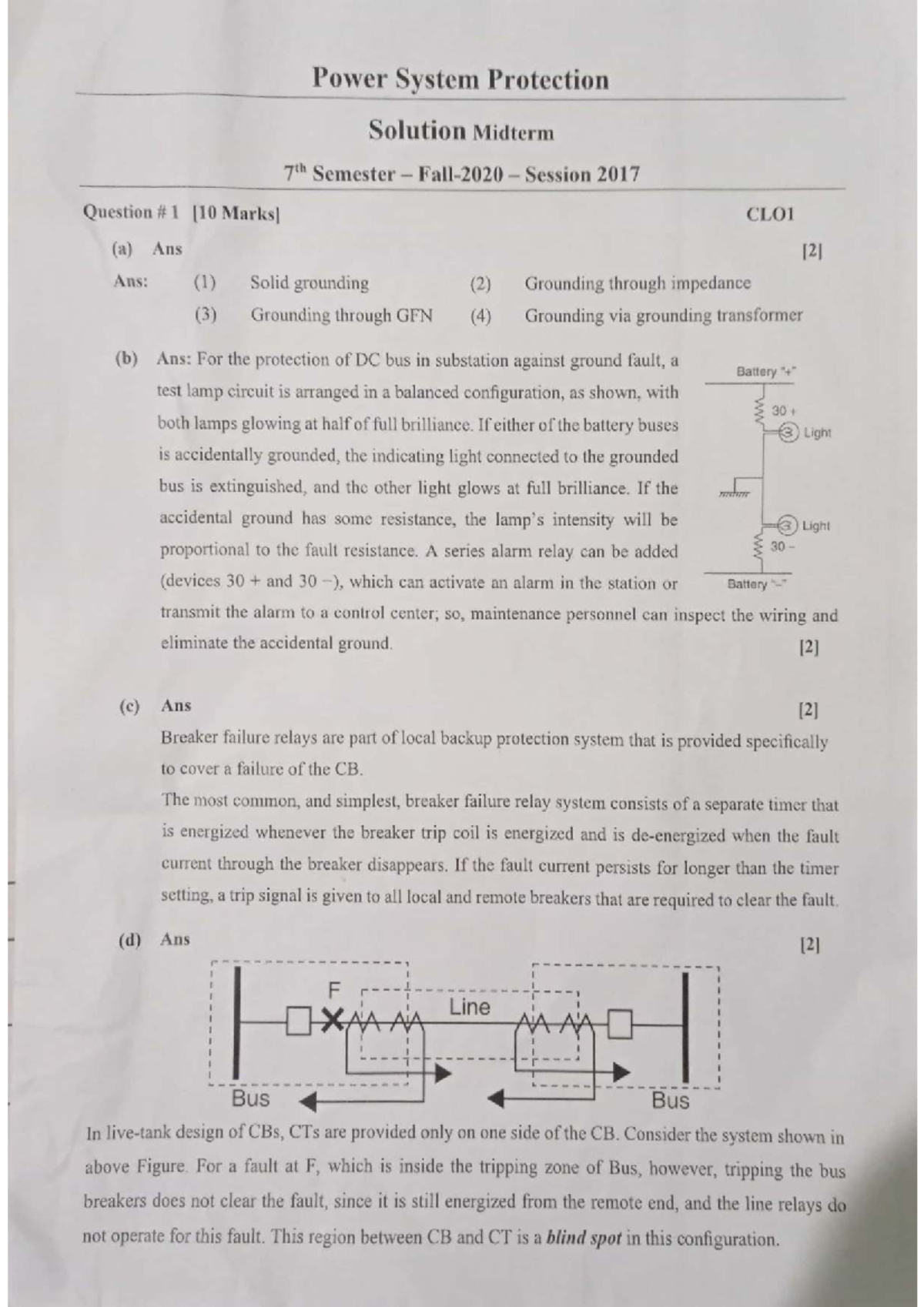 Power System Protection Solution Midterm 7th Sem 2017 - Studocu