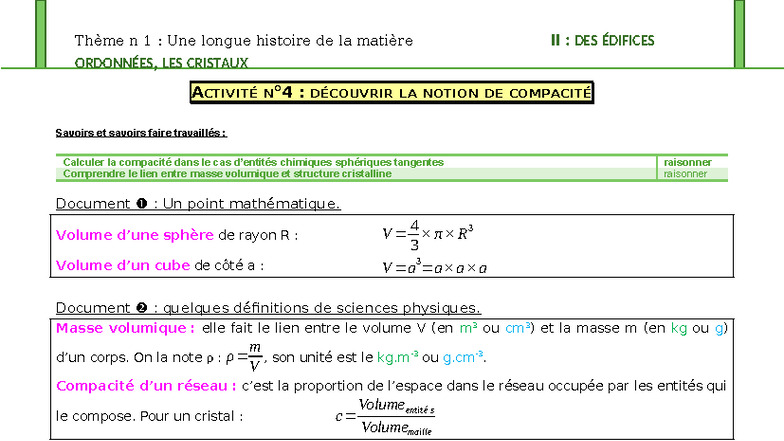 II : DES ÉDIFICES - Compacité et Structure Cristalline en Sciences ...