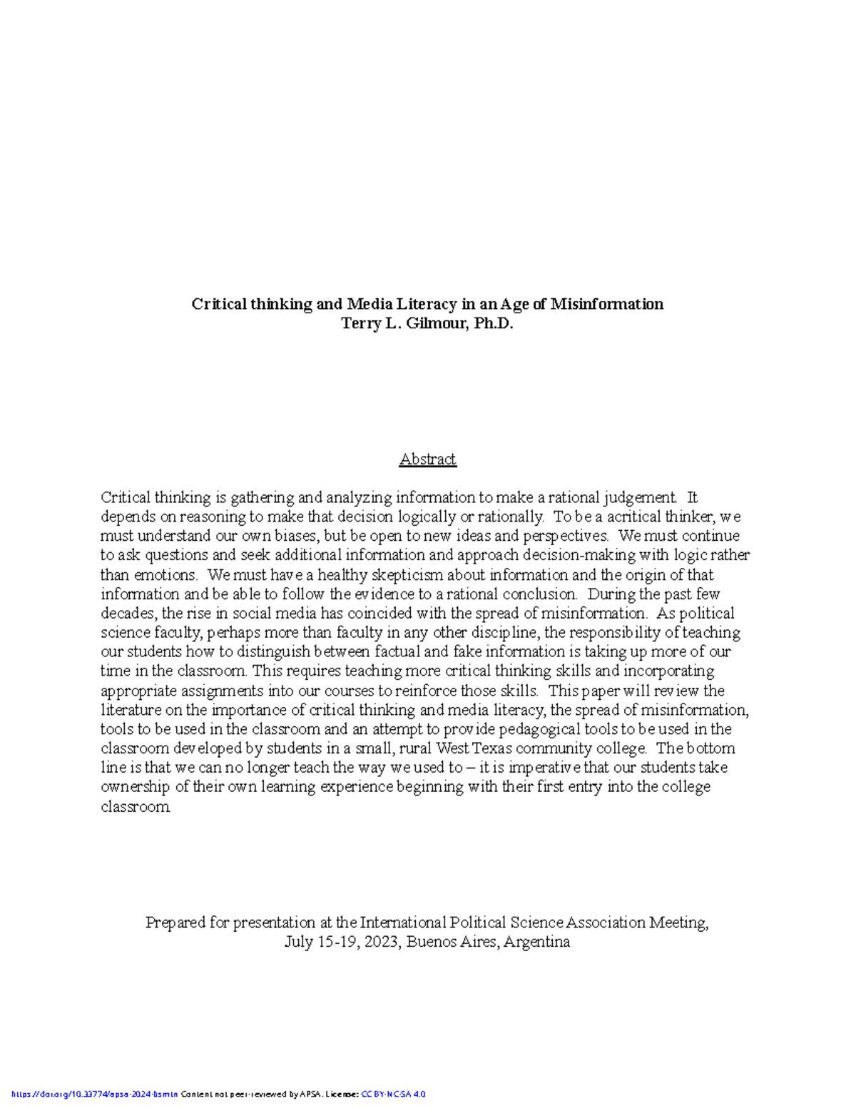 Critical Thinking and Media Literacy: Navigating Misinformation (POLI ...