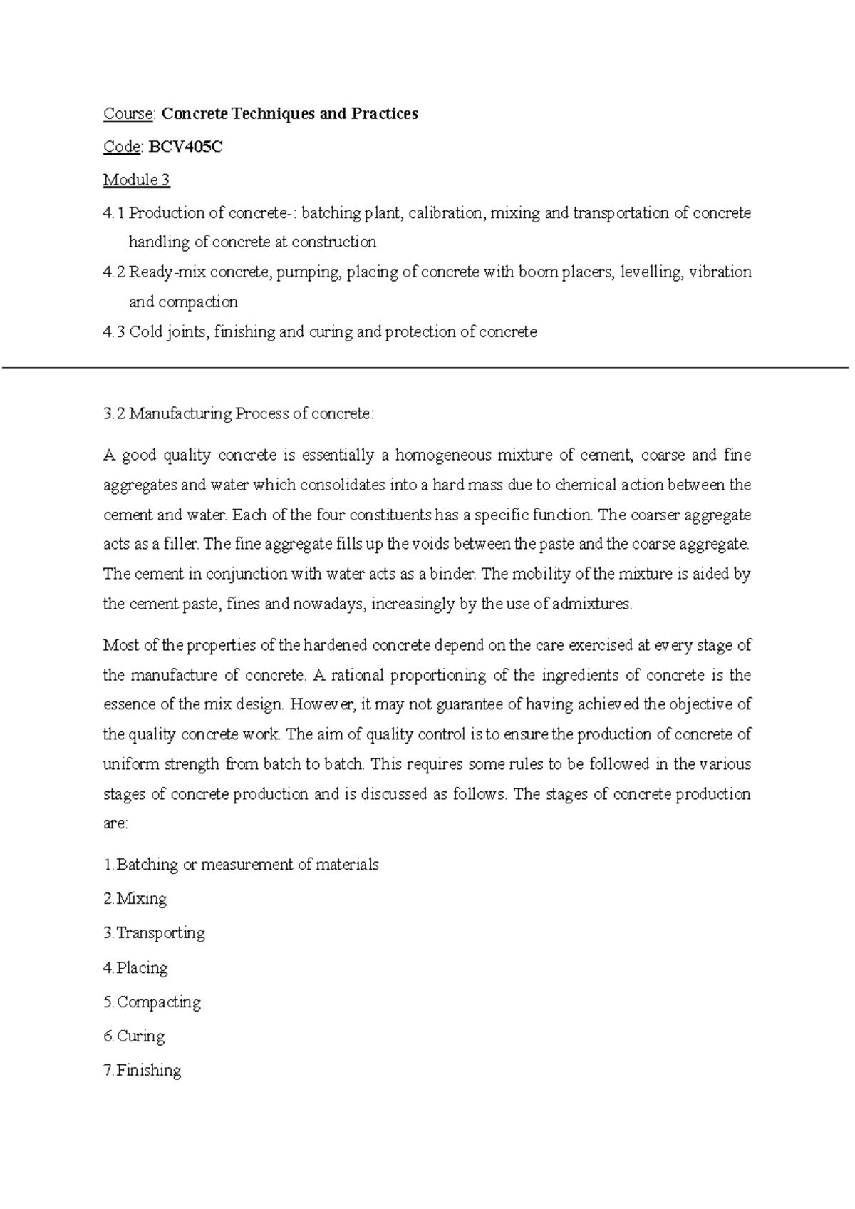 Concrete Techniques and Practices - BCV405C - Module 4 Notes - Studocu