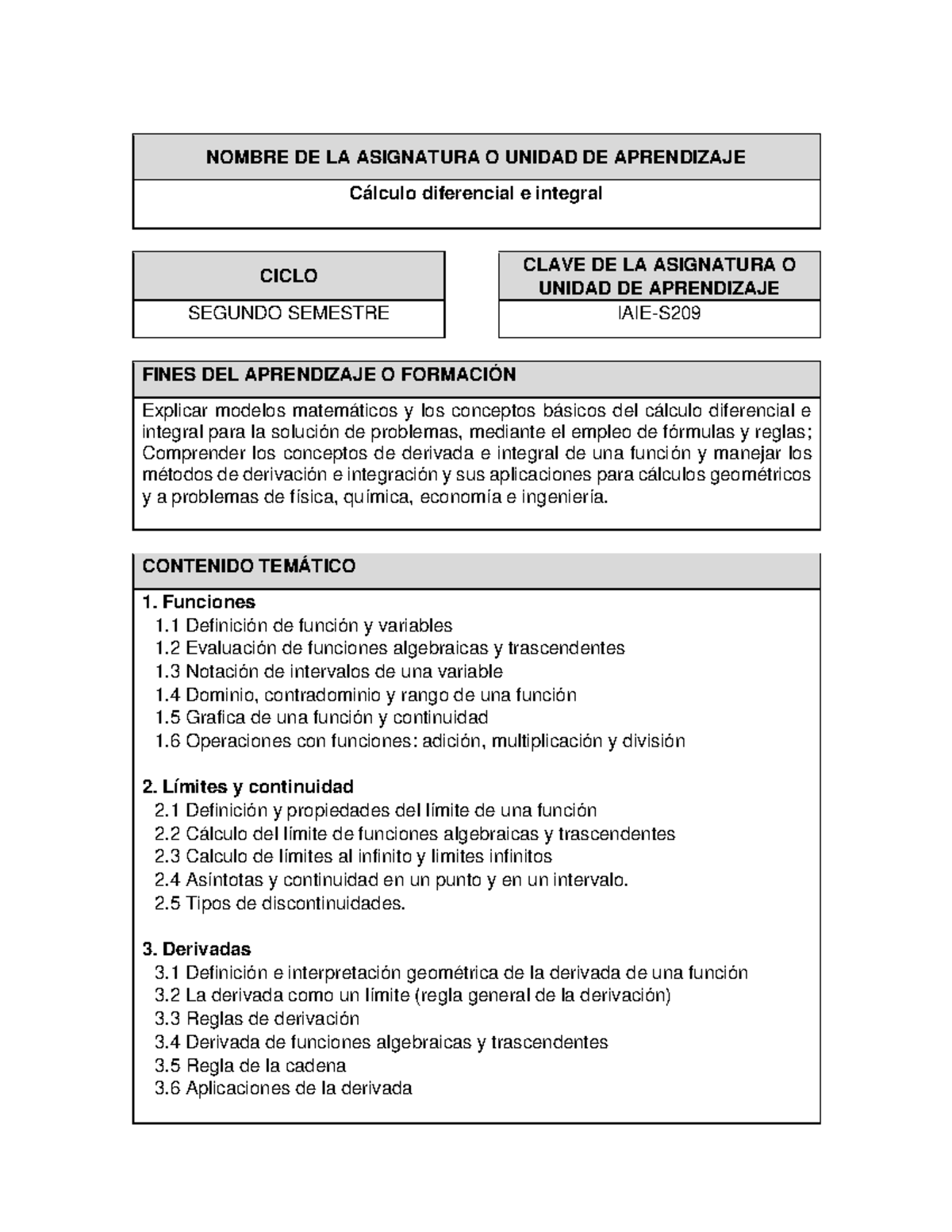 Temario Cálculo Integral y Diferencial - Segundo Semestre IAIE-S - Studocu