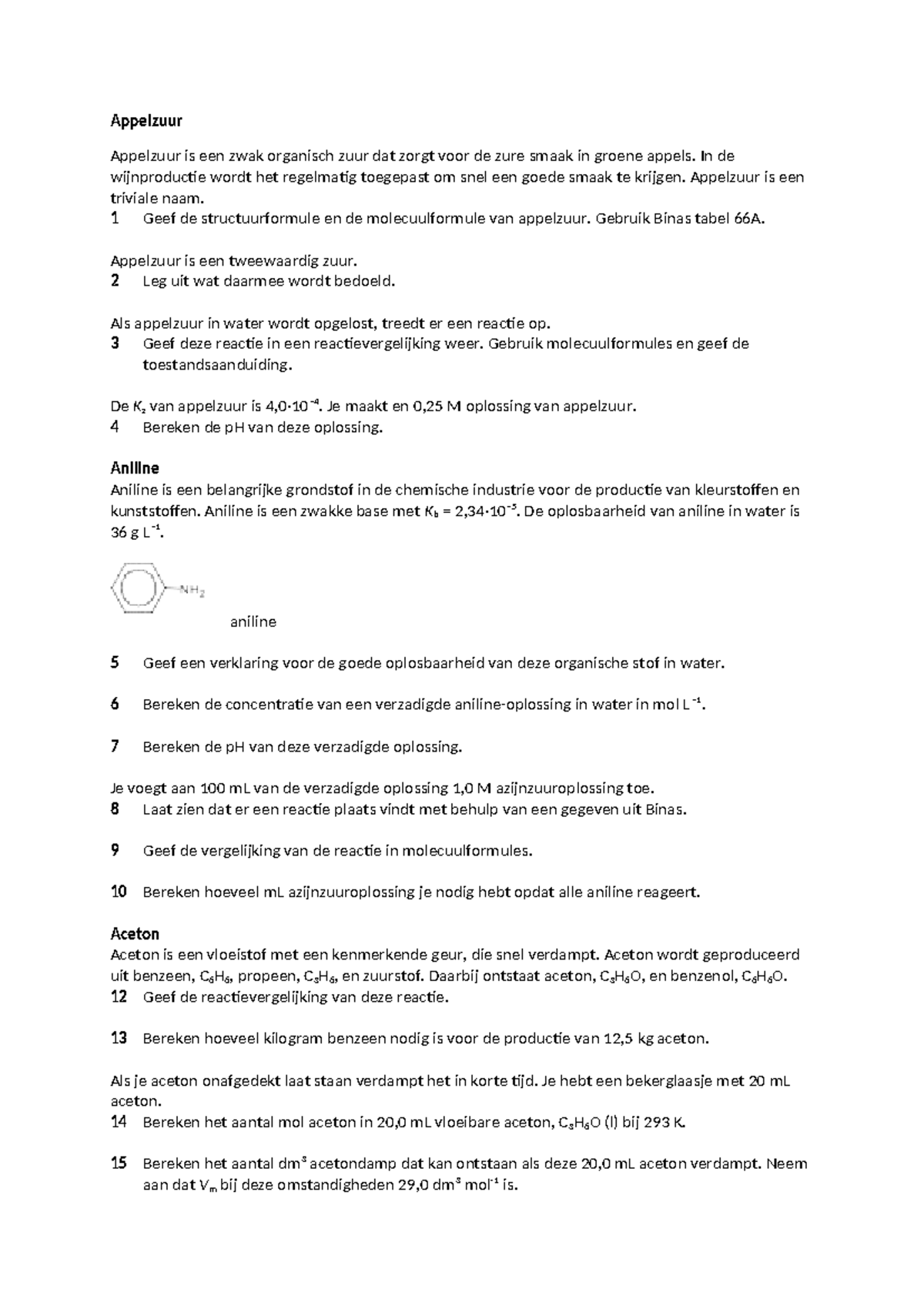 Oefenen-TSE1: Appelzuur, aniline en aceton chemische reacties en ...