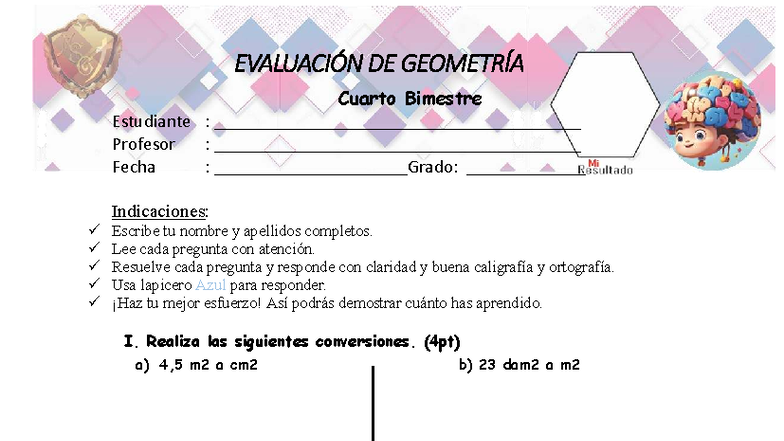 Evaluación de Geometría - Cuarto Bimestre - Studocu