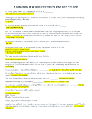 Special Education Program (SPED) Current state of SPED learners and ...