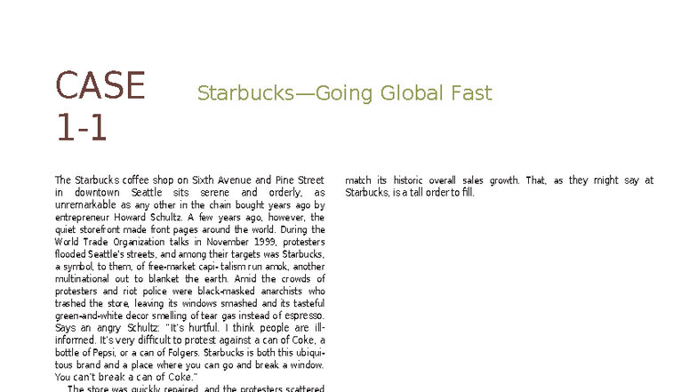 CASE Study 2: Global Expansion Challenges of Starbucks - Studocu