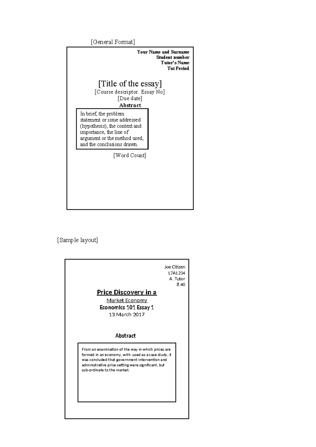 Eco 101 Essay Cover page - [General Format] [Sample layout] Your Name ...