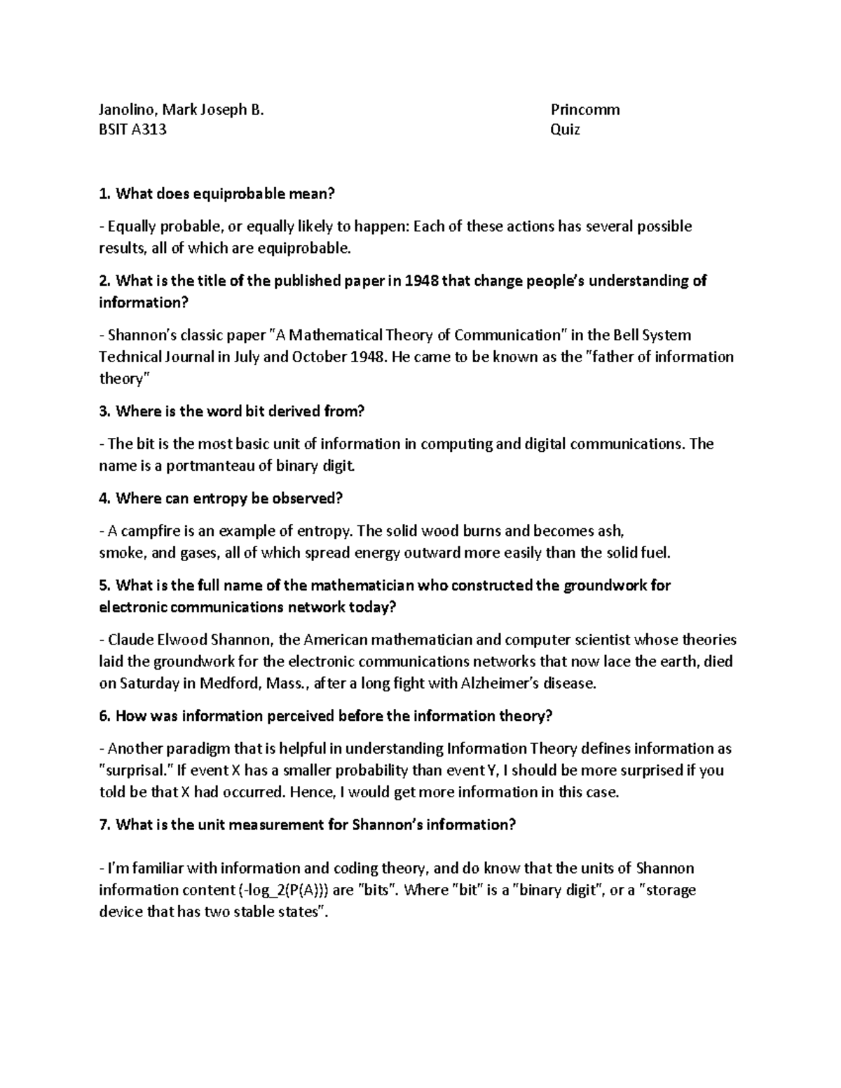Janolino Princomm Quiz - Janolino, Mark Joseph B. Princomm BSIT A 313 ...