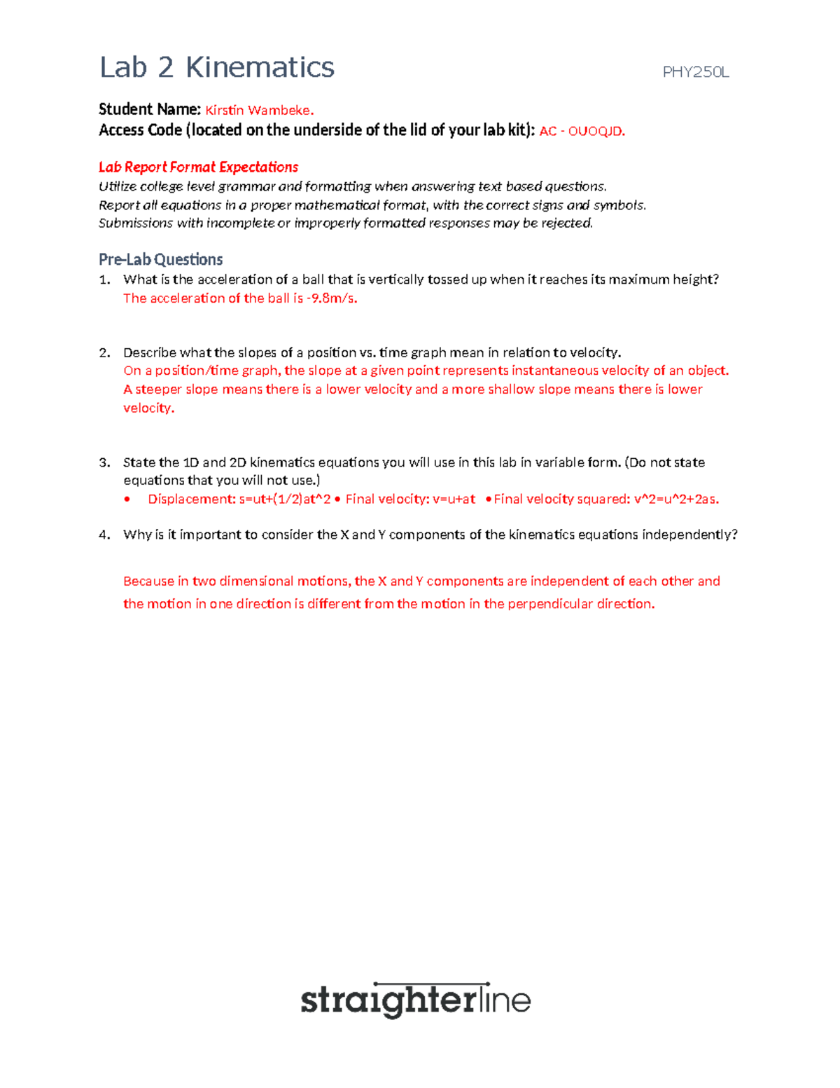 PHY250L Lab 2 - Free Fall & Projectile Motion Experiments - Studocu