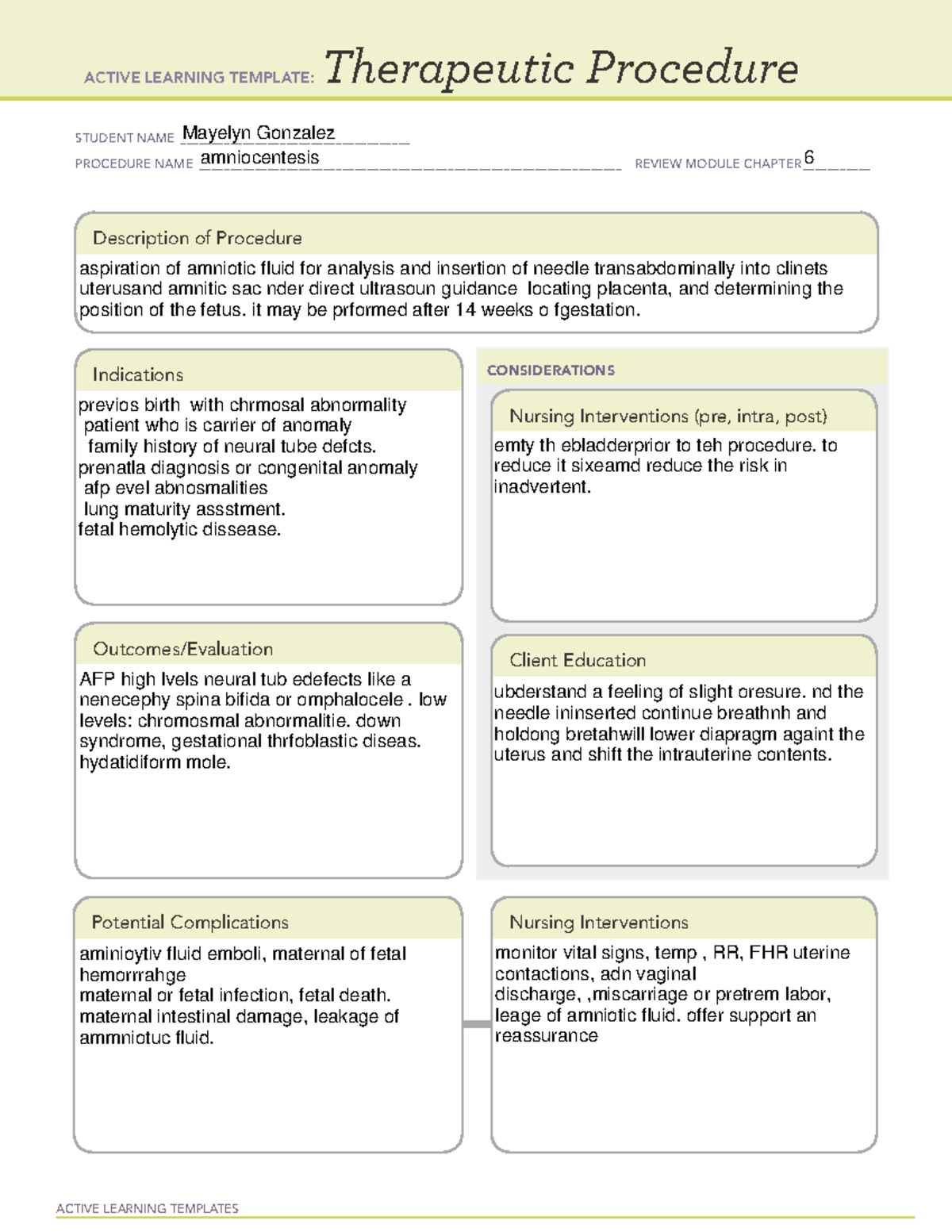 ACTIVE LEARNING TEMPLATE: Amniocentesis Procedure Review - Studocu