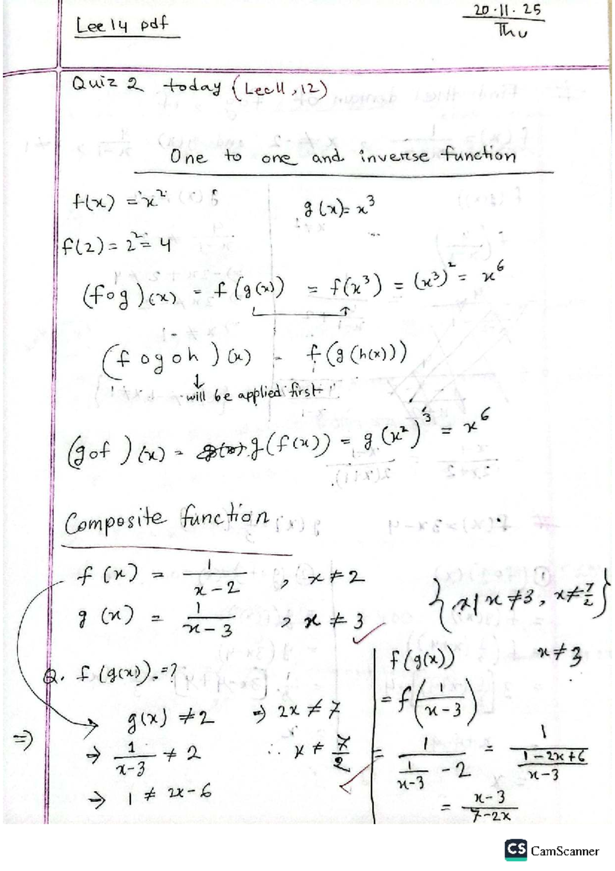 Lecture 14: Inverse of One-to-One Functions (MATH 20.11.25) - Studocu