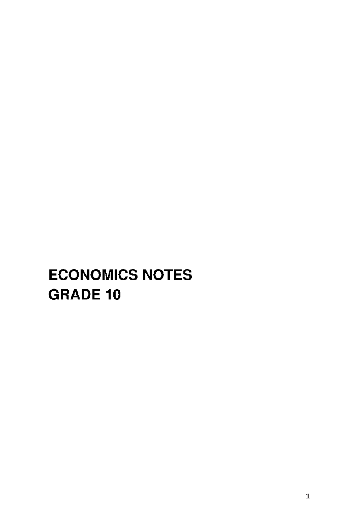 Grade 10 Economics Notes: Understanding Markets and Prices - Studocu