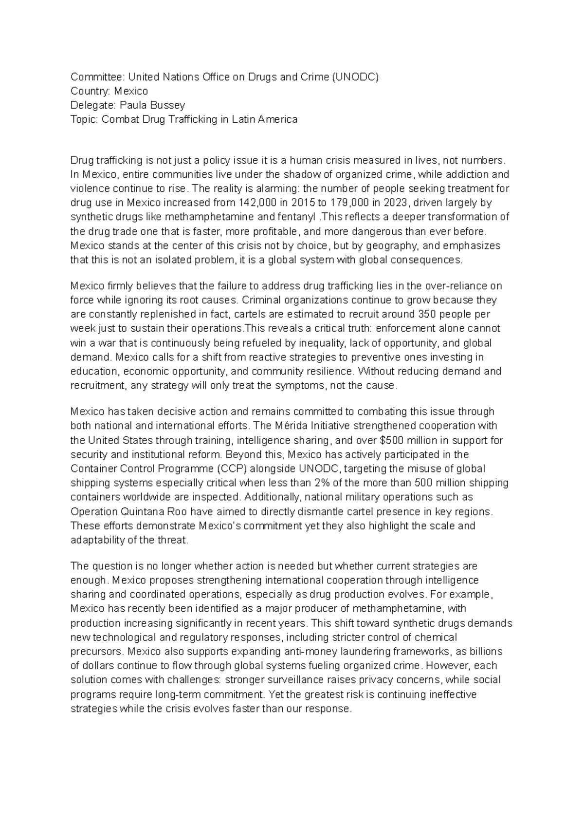 UNODC Position Paper: Combatting Drug Trafficking in Mexico - Studocu