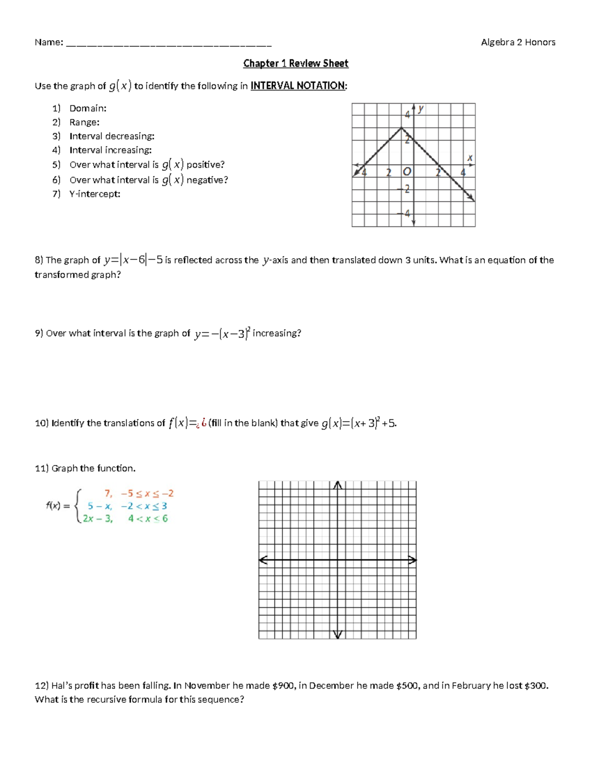 Chapter 1 Test Review - Name ...