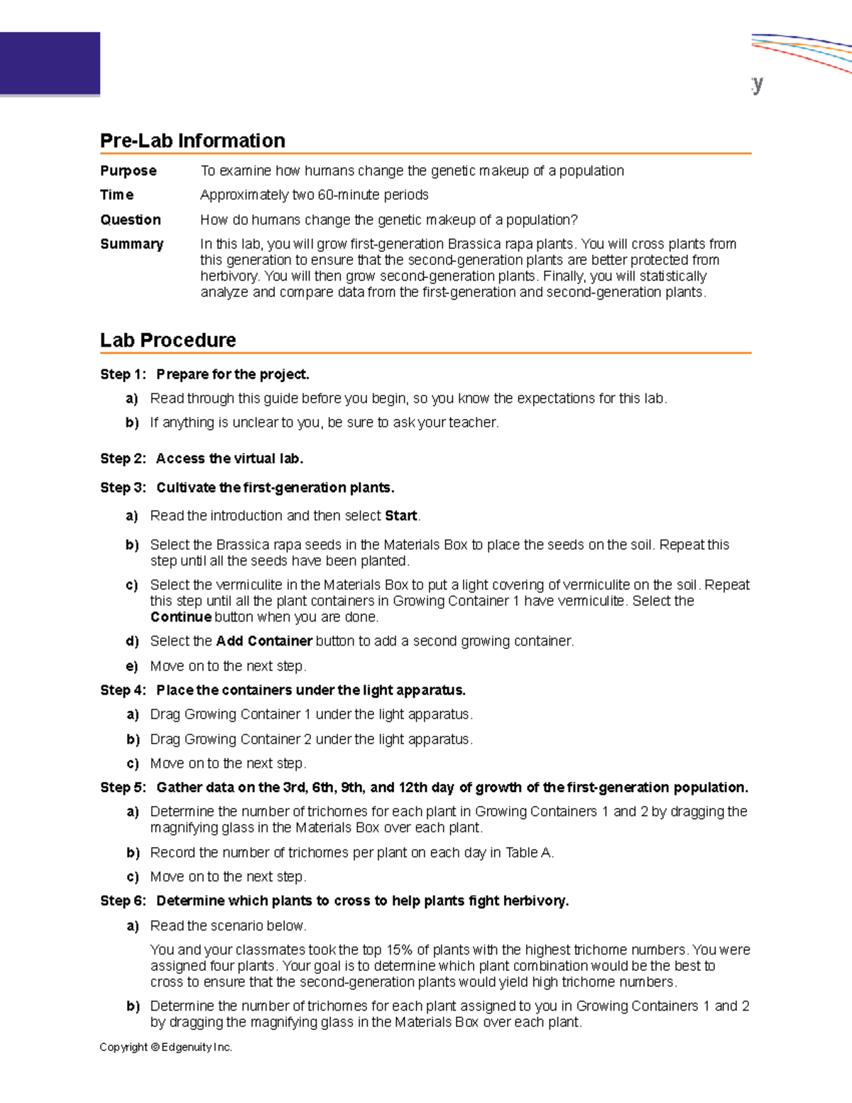 AP Biology Virtual Lab: Artificial Selection Student Guide - Studocu