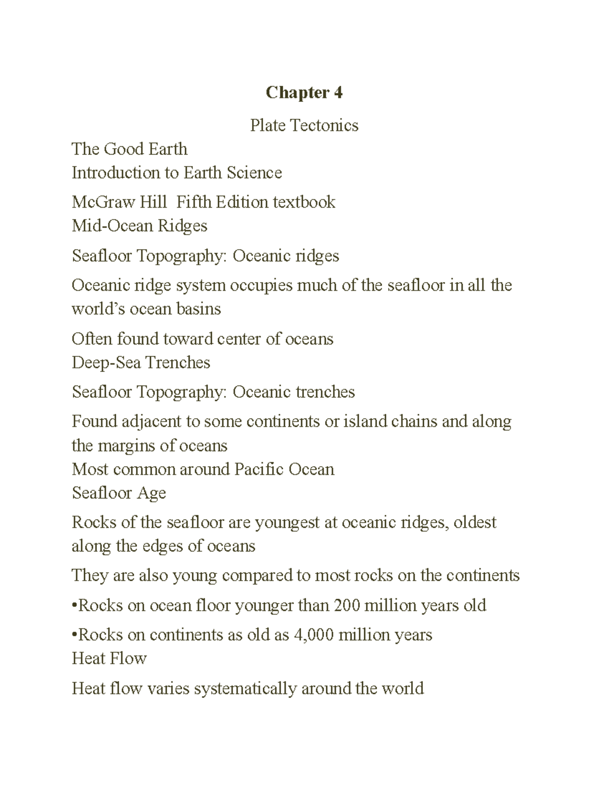 Chapter 4: Plate Tectonics Overview - Key Concepts & Features - Studocu