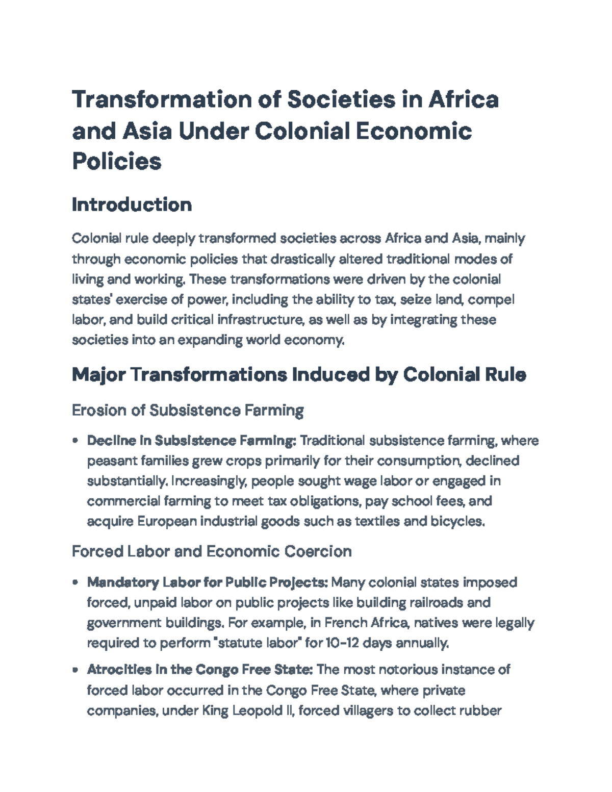 Colonial Economic Policies: Transformations in Africa & Asia Dynamics ...