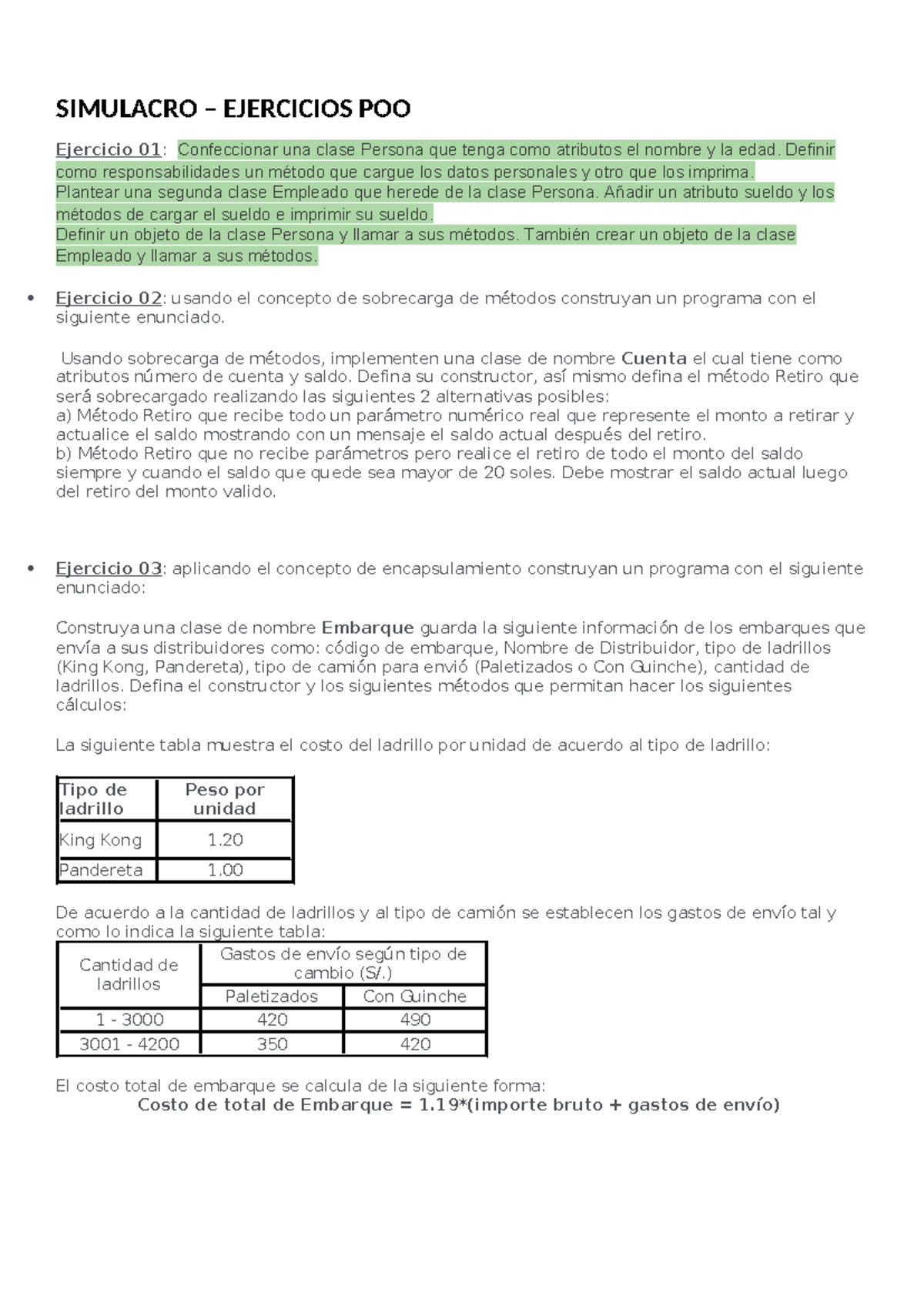 Simulacro - Ejercicios POO PC01 Final - Studocu