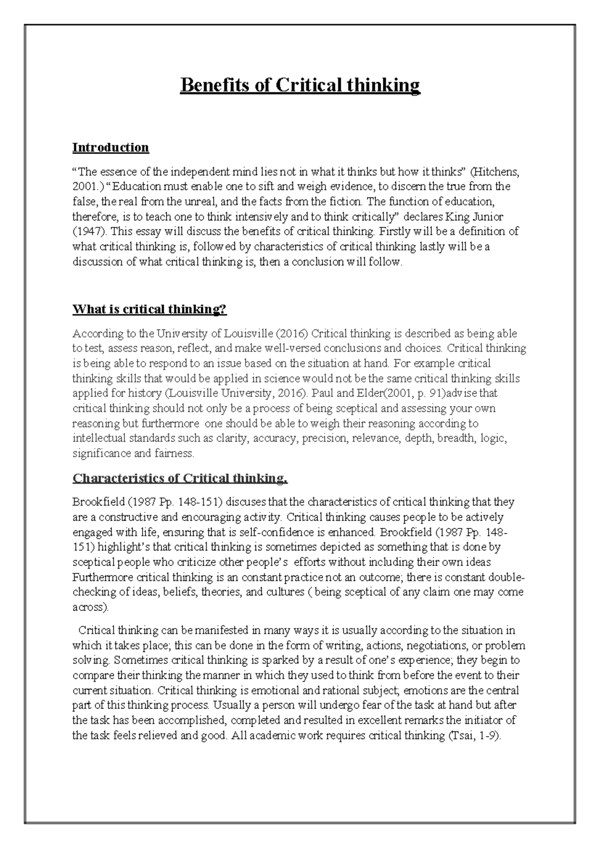 Critical Essay on the Benefits of Critical Thinking: A Complete Guide ...