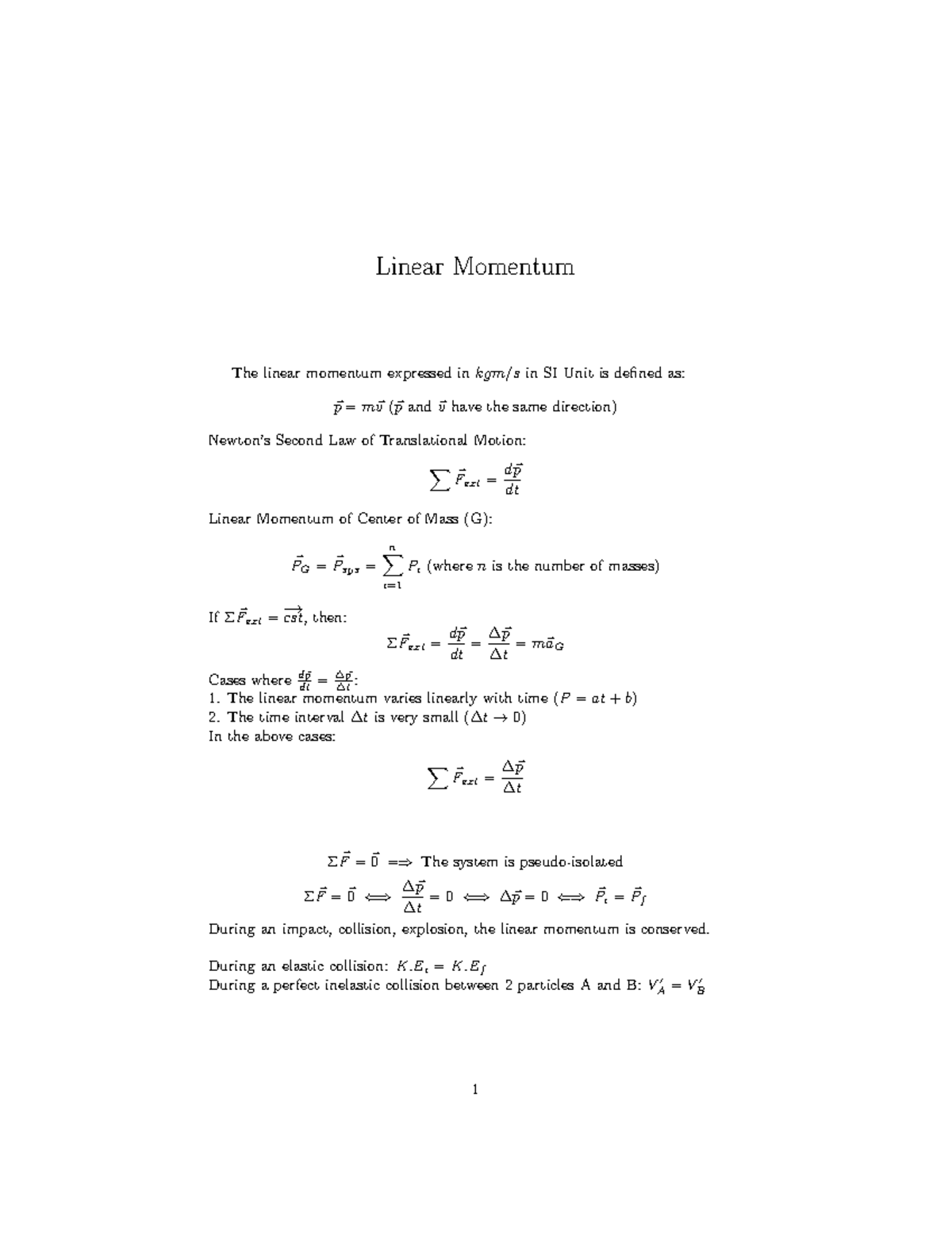 Linear Momentum - PHYS 101 Final Exam Notes - Studocu