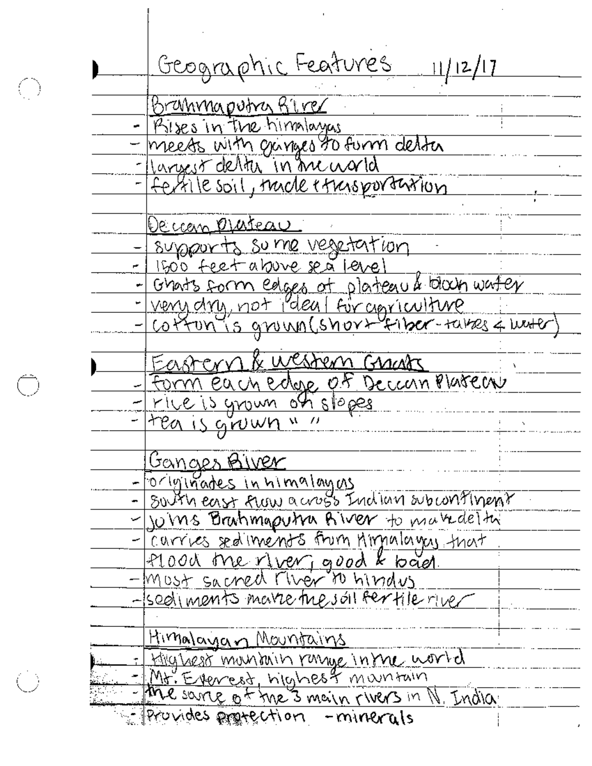 Global I Unit 3 Lesson 07 - India Geographic Features Map Notes - Studocu