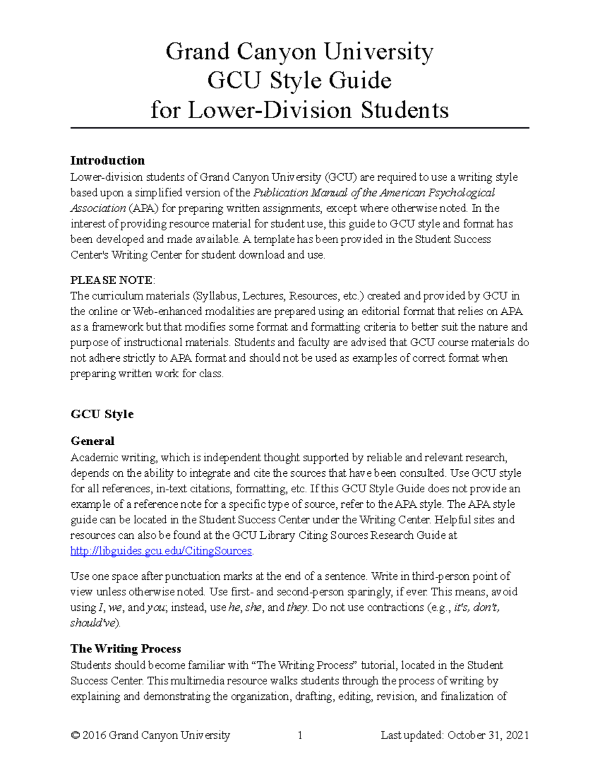 GCU Style Guide for Lower-Division Students: Writing Essentials - Studocu