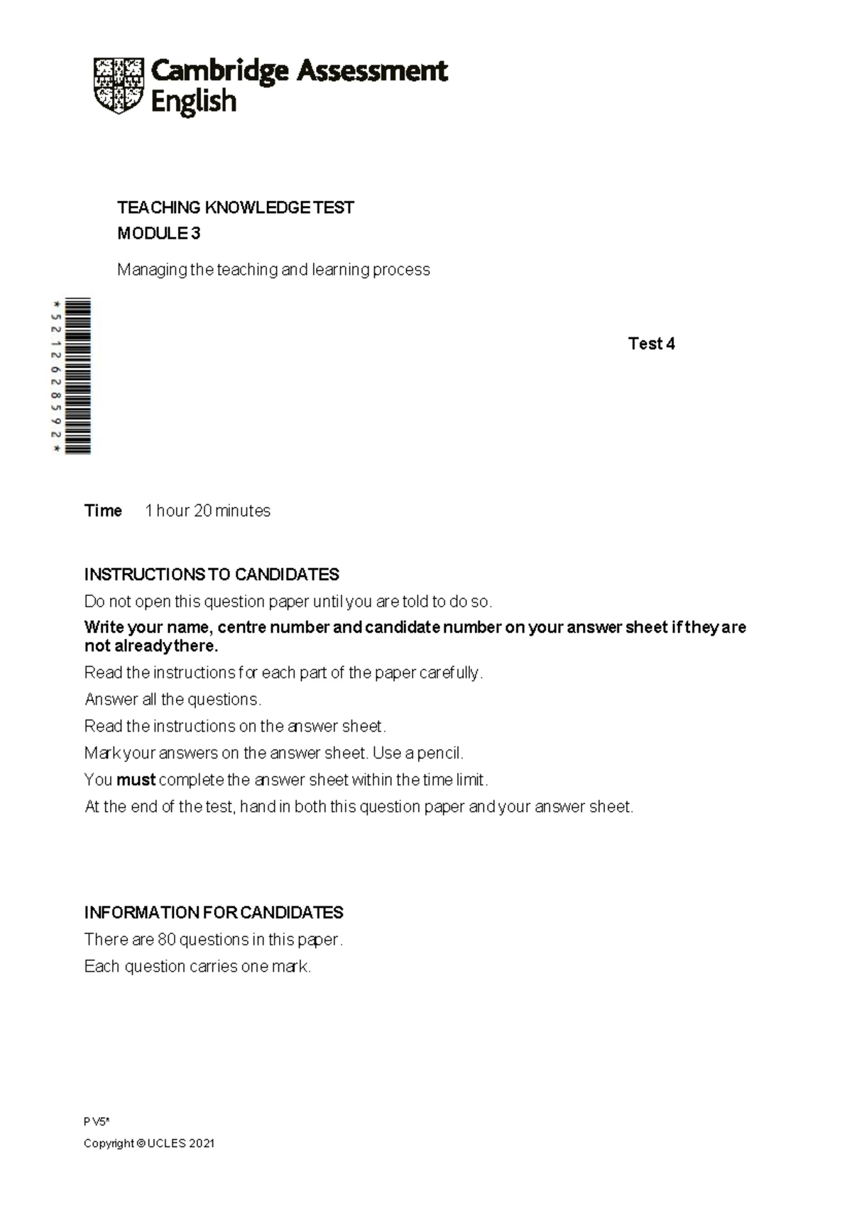 Tkt module 1 sample paper - TEACHING KNOWLEDGE TEST MODULE 1 Language ...