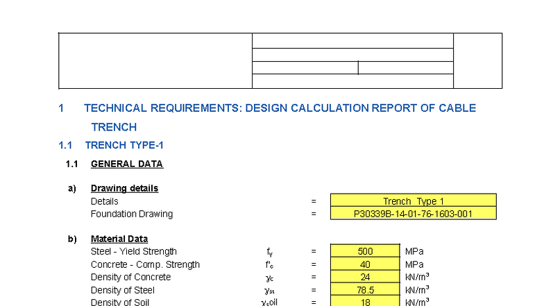 Calculation Report FOR Cable Trench - 1 TECHNICAL REQUIREMENTS: DESIGN ...