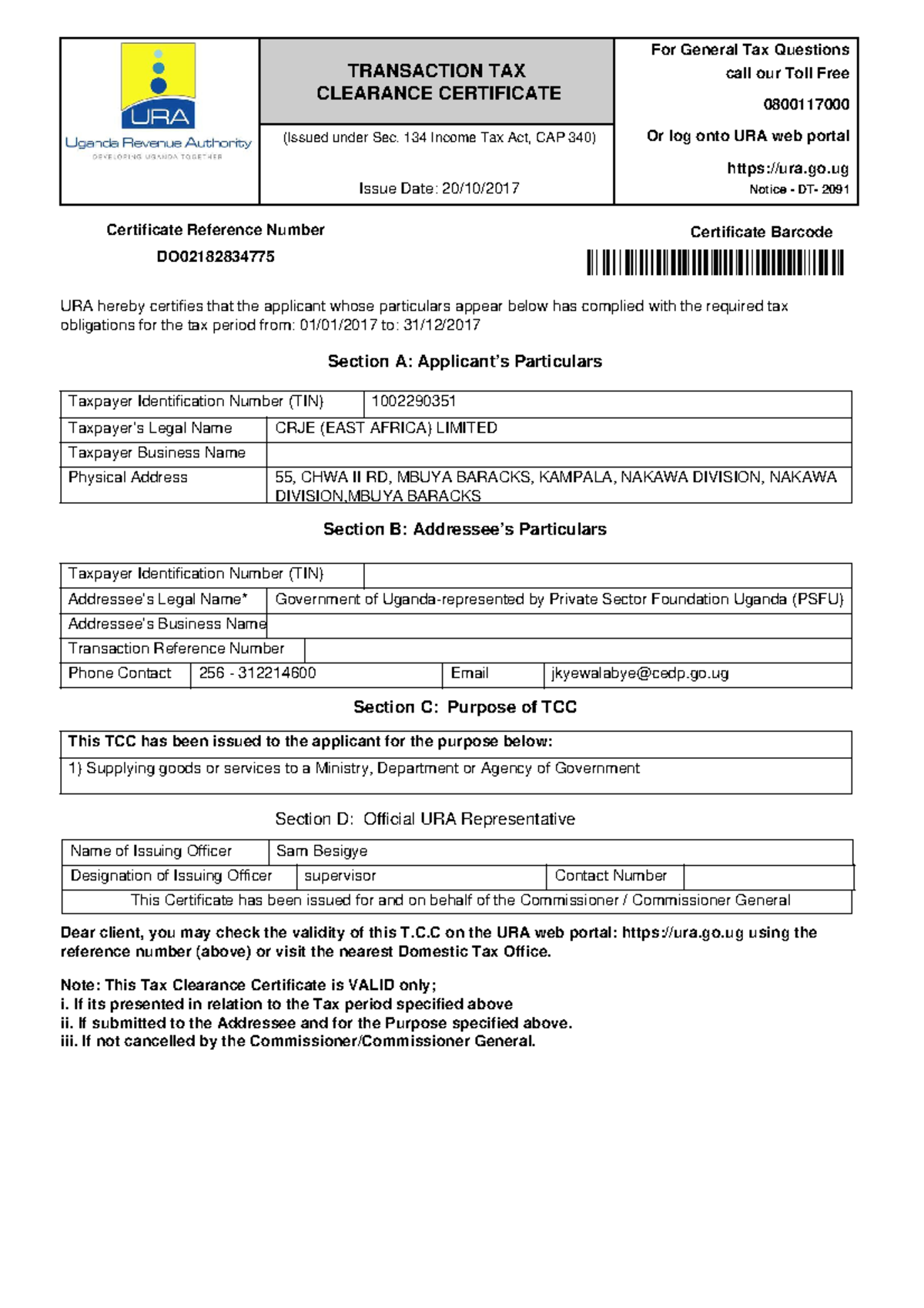 424281385-TCC-psfu - Kampala University - Certificate Barcode Taxpayer ...