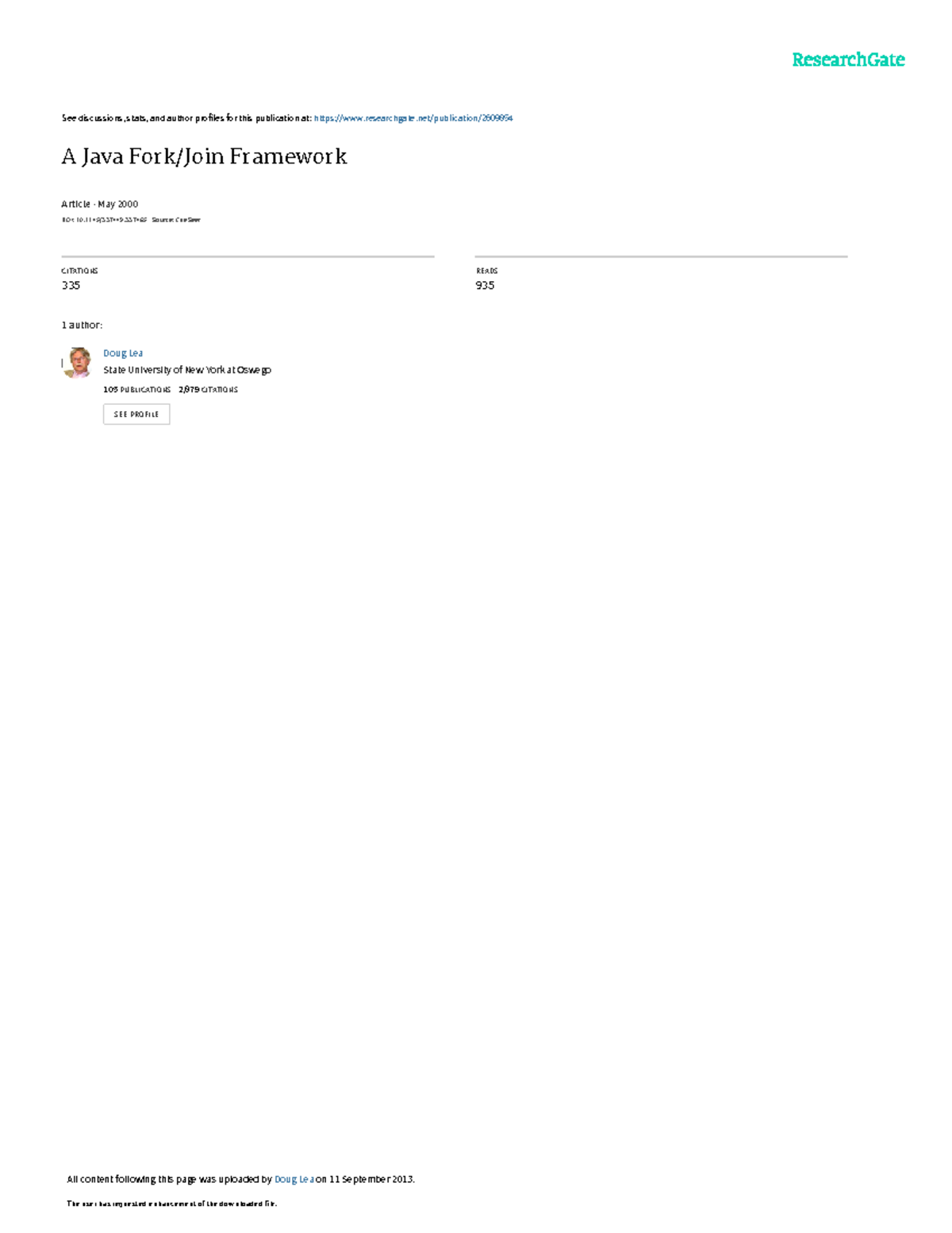 FJFramework: A Java Parallel Programming Solution by Doug Lea - Studocu