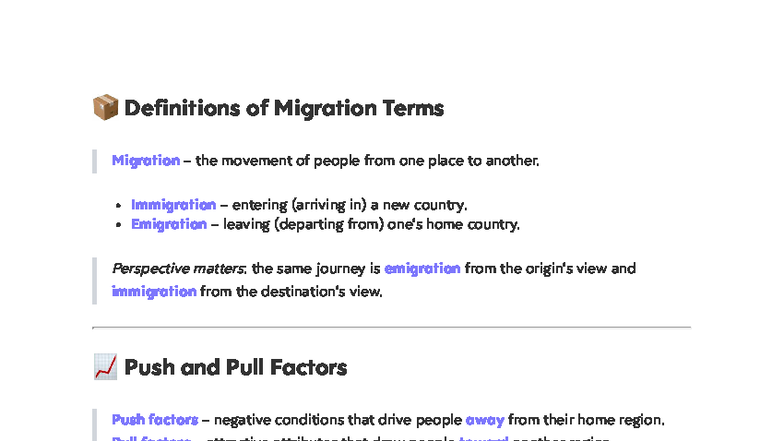 Migration Terms and Factors: Definitions and Examples - Studocu