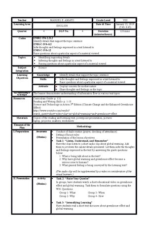 Grade 8 English Lesson Plan - Detailed Lesson Plan in English 8 GRADE 8 ...