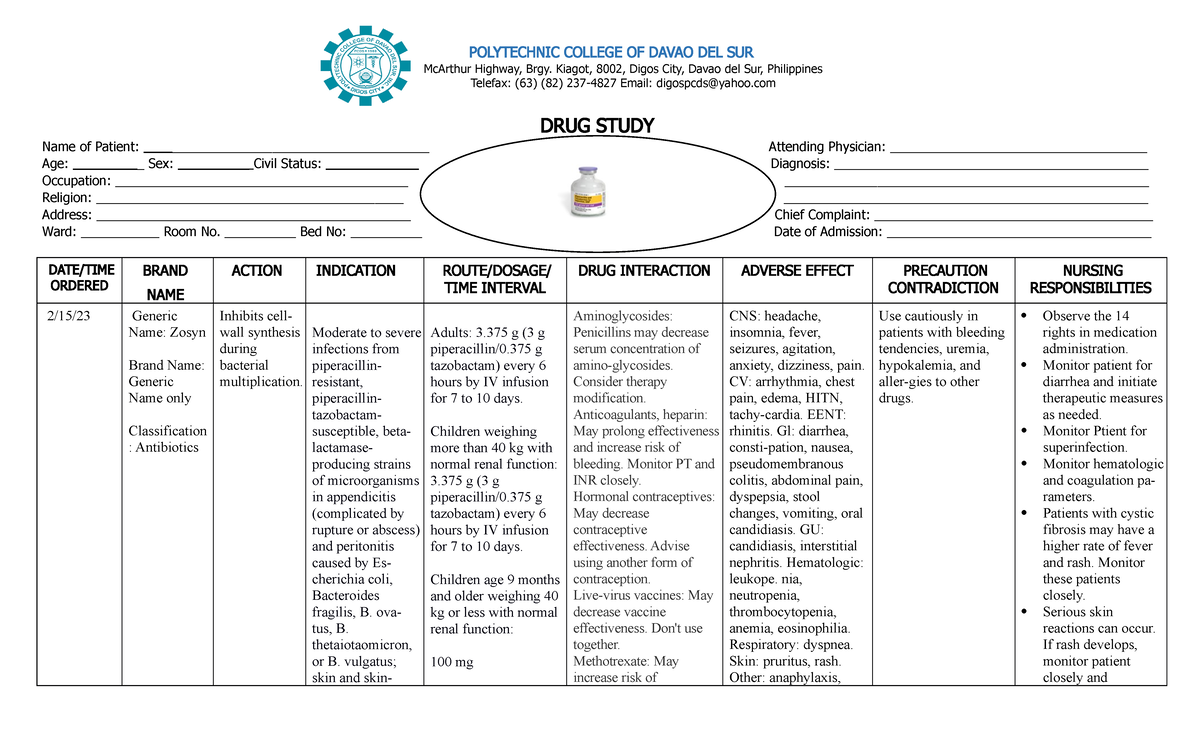 Piperacillin-Tazobactam Drug Study: A Comprehensive Analysis - Studocu
